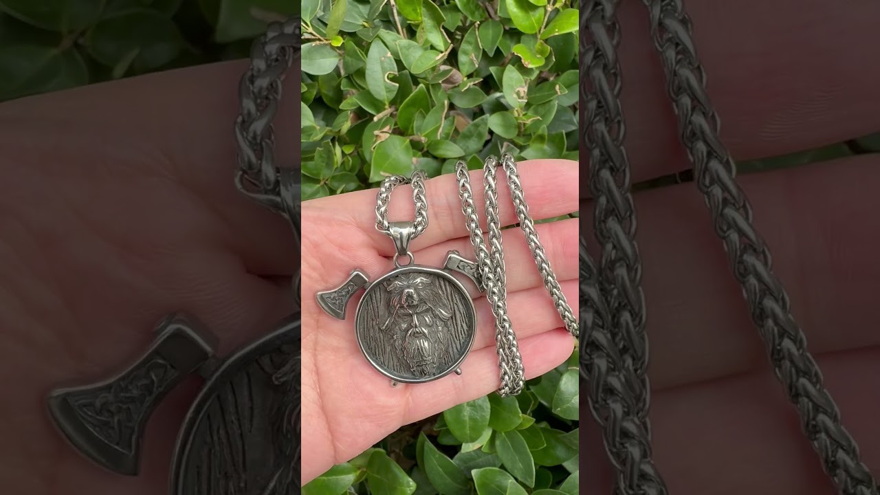 Stainless Steel Viking Warrior With Axes Pendant Necklace