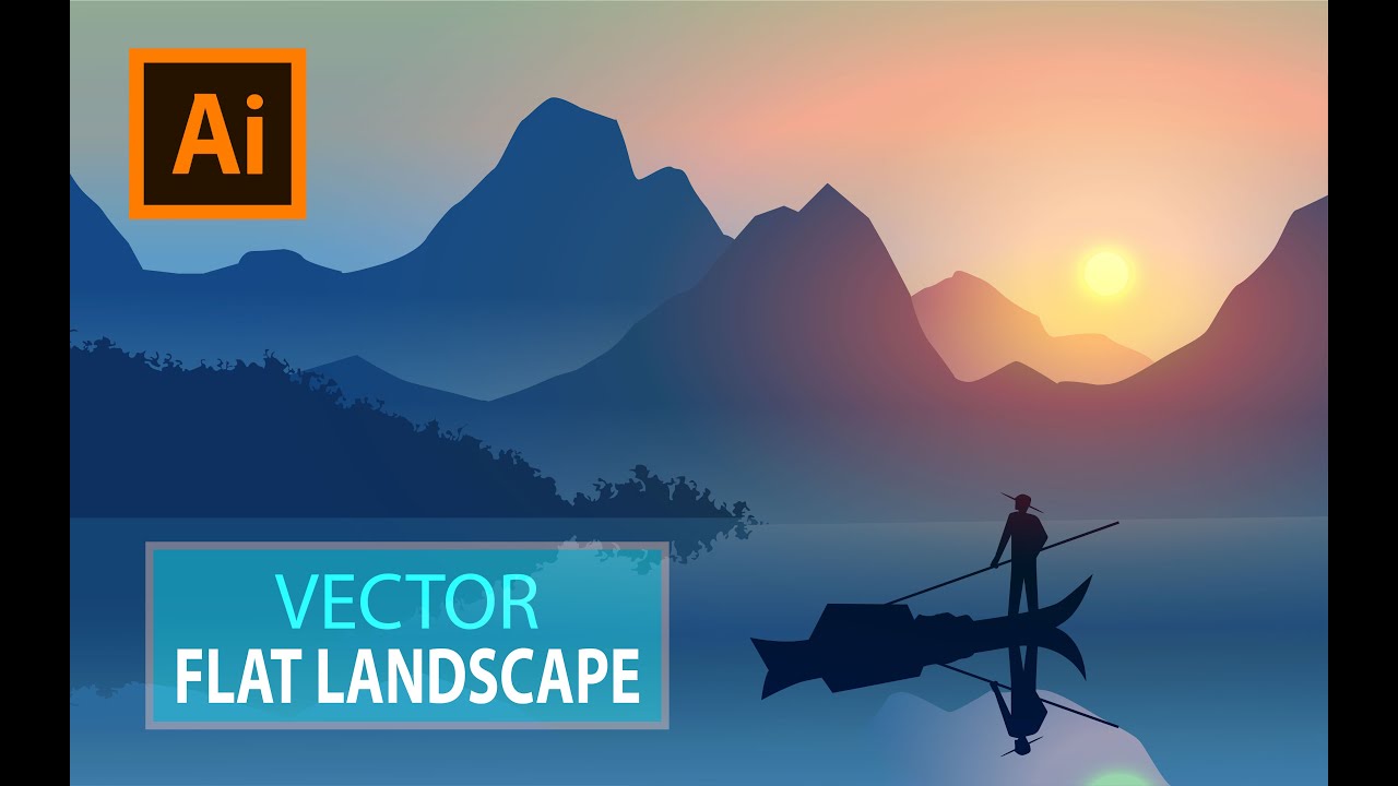 Vector flat nature landscape in Adobe Illustrator CC.