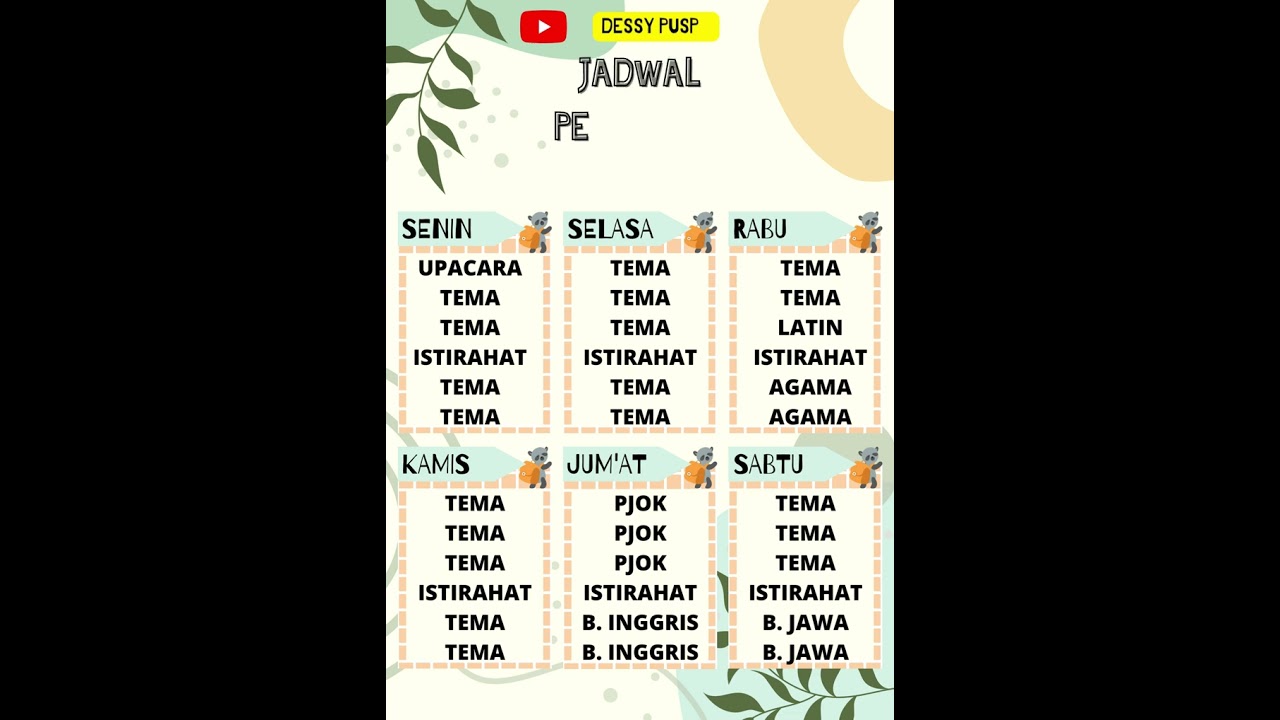 JADWAL PELAJARAN KELAS 3 KURIKULUM 2013
