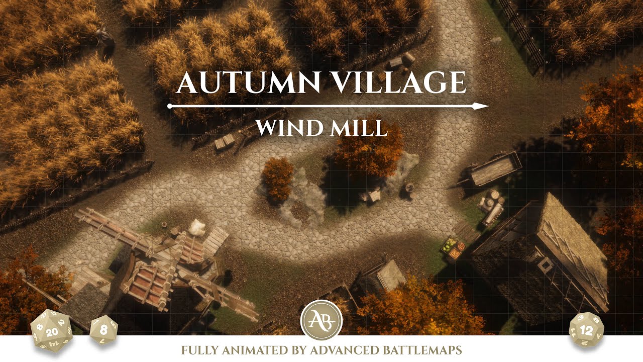 D&D | Pathfinder | Autumn Village - Wind Mill | Animated Battle Maps | Virtual Tabletop