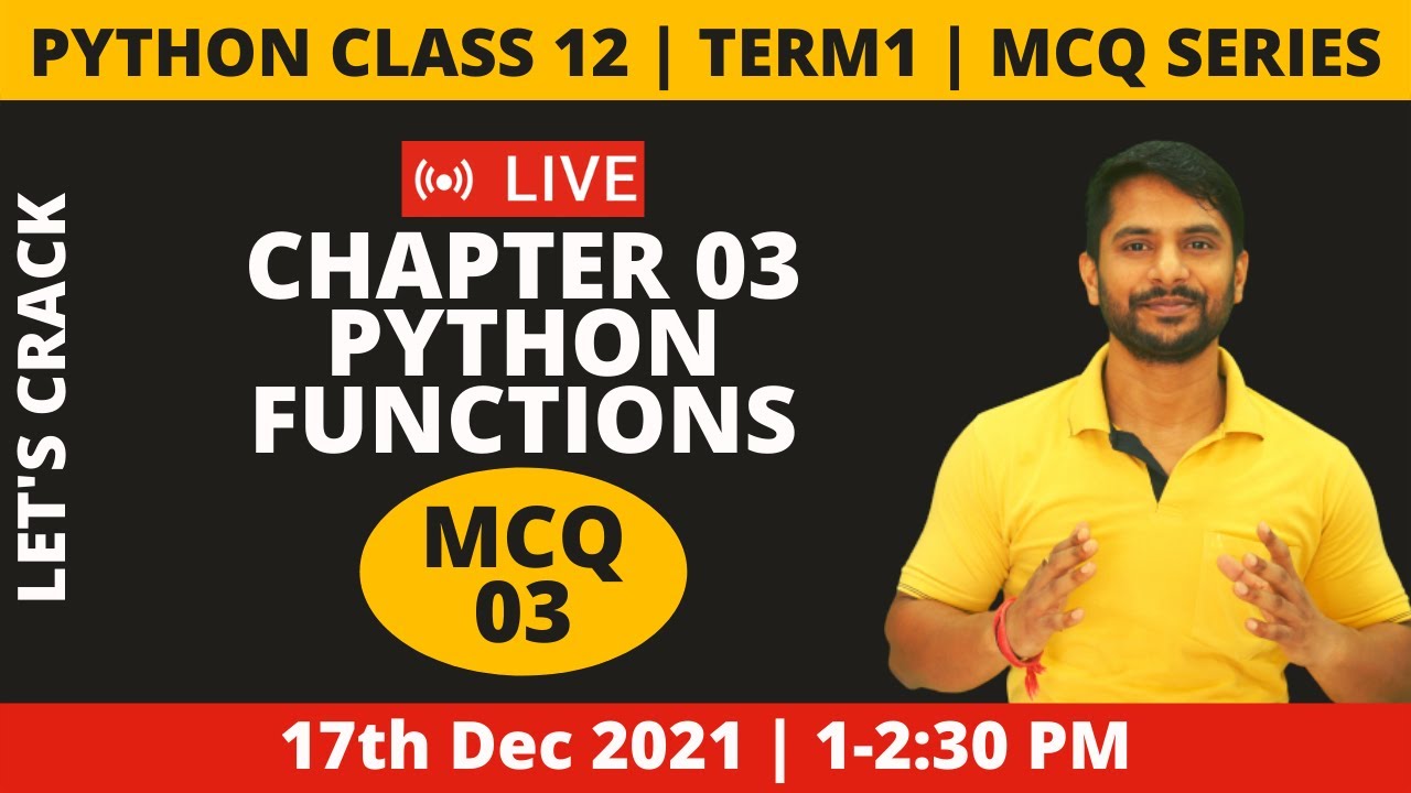 Python Class 12 | Chapter 3 | Important MCQ's | Python Functions