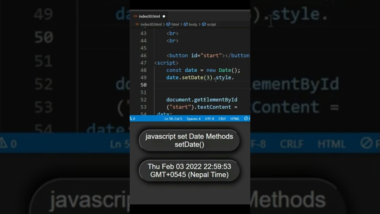 JavaScript Set Date Method setDate() #short