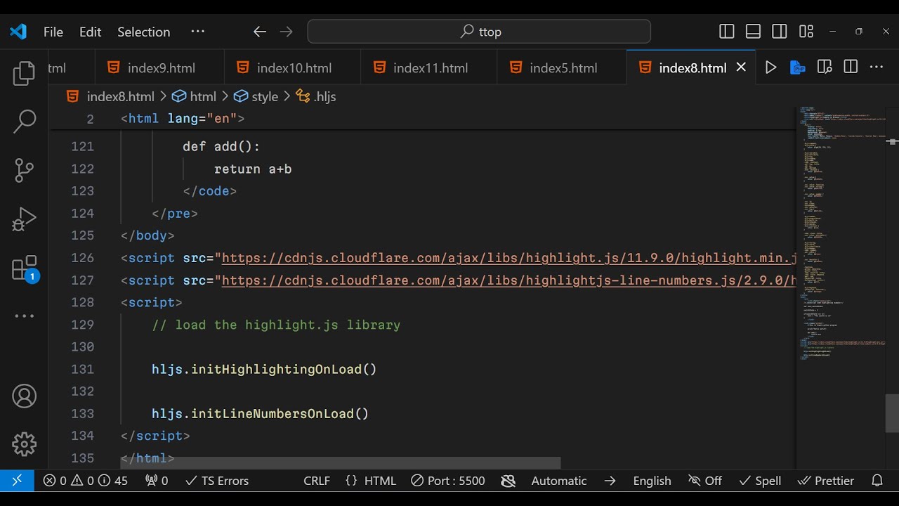 Javascript Highlight.js Syntax Highlighter Example to Highlight Source Code in Browser Full Example