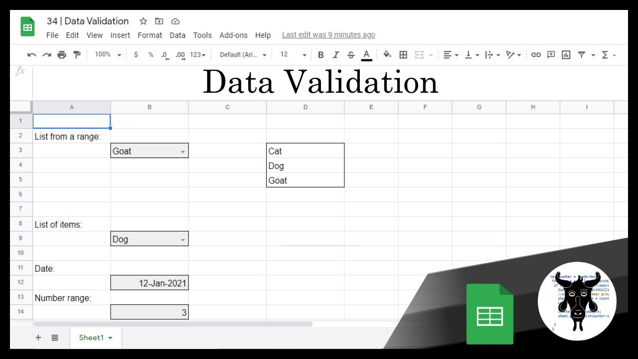 Google Sheets Beginners: Data Validation (34)