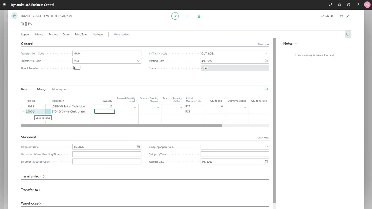 Dynamics 365 Business Central - How to Create a Transfer Order