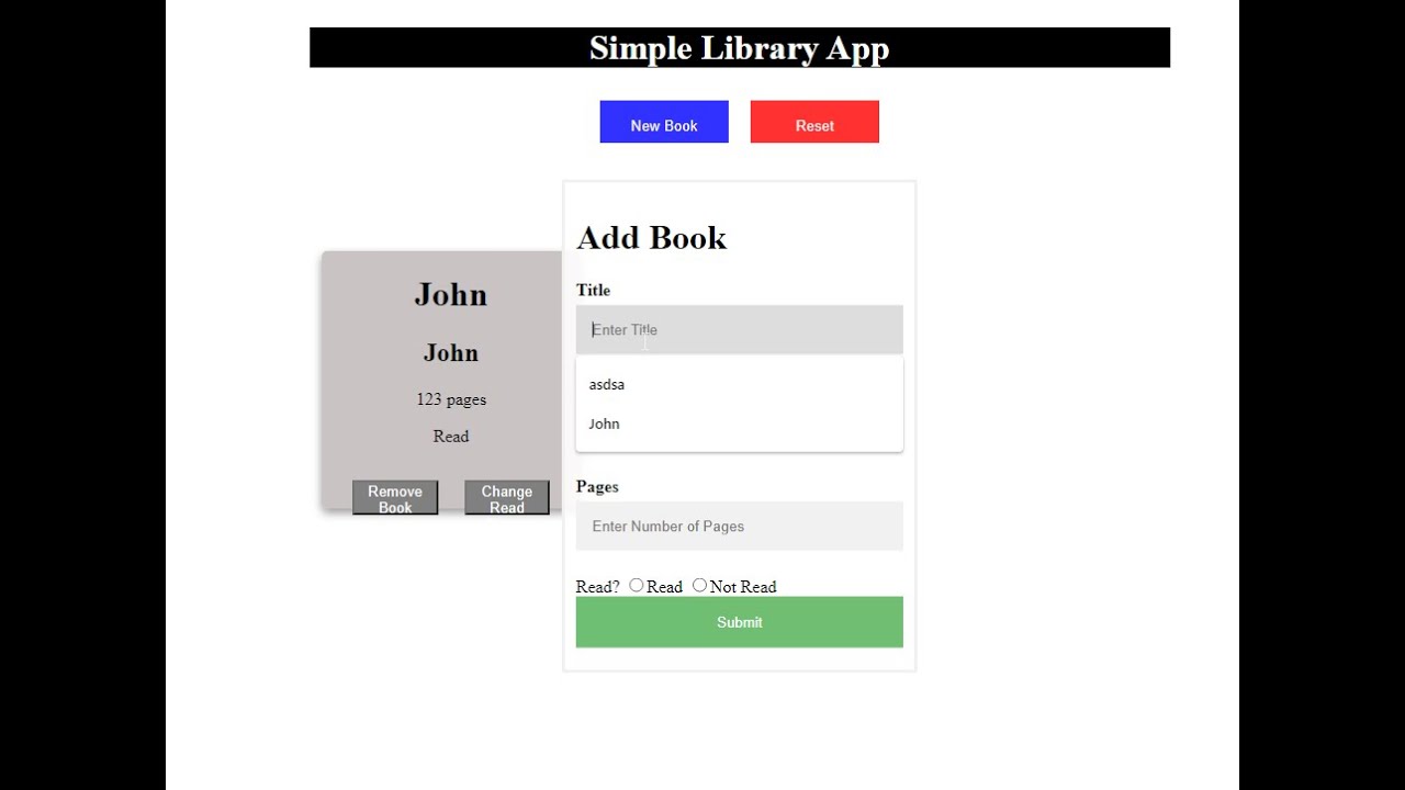 Simple Library App using JavaScript