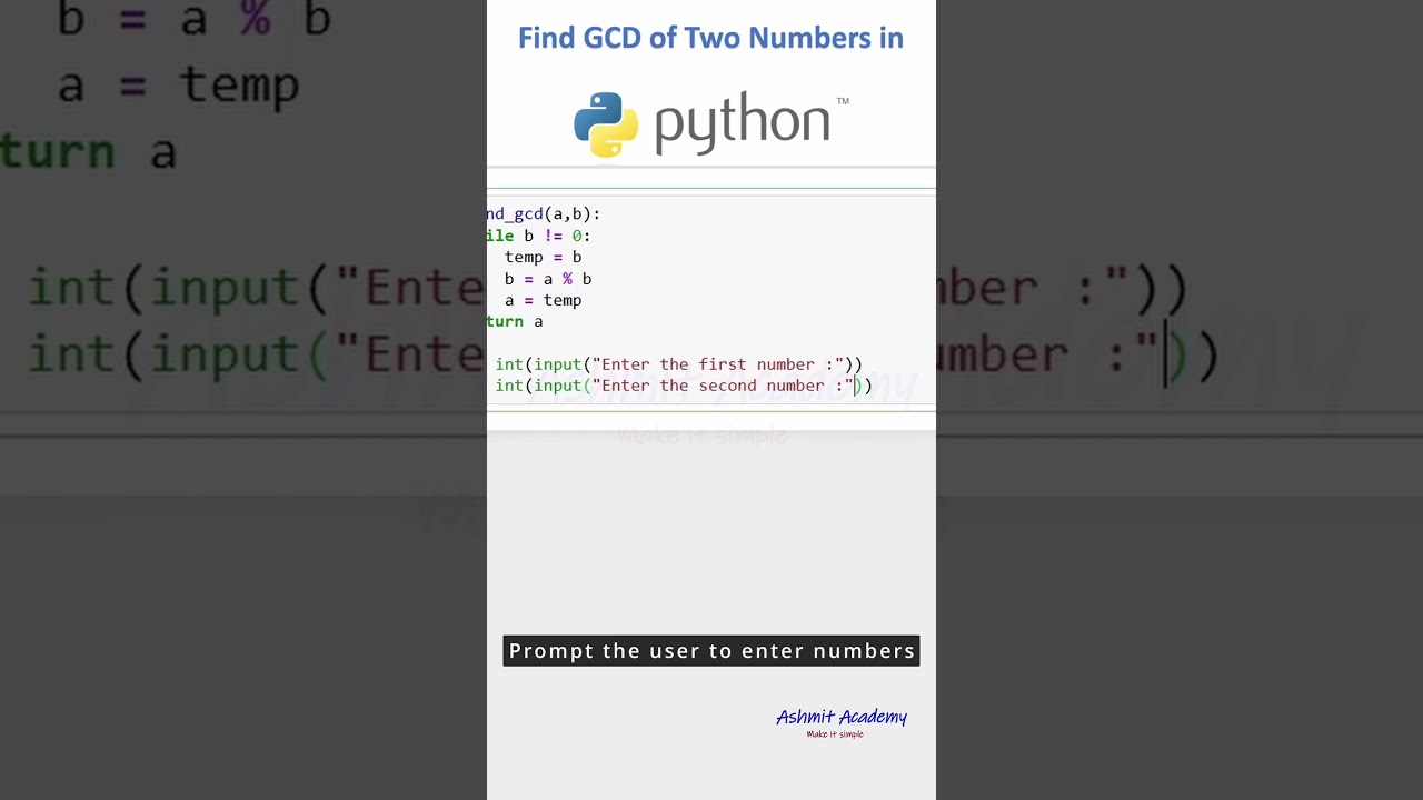 How to Find GCD of Two Numbers in Python #python #coding #pythonlearning #gcd  #codingtutorial