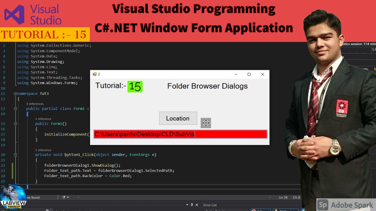 C# Tutorial | Tutorial 15 Folder Browser Dialog in C# | C#.NET Tutorial | C# Programming | C#