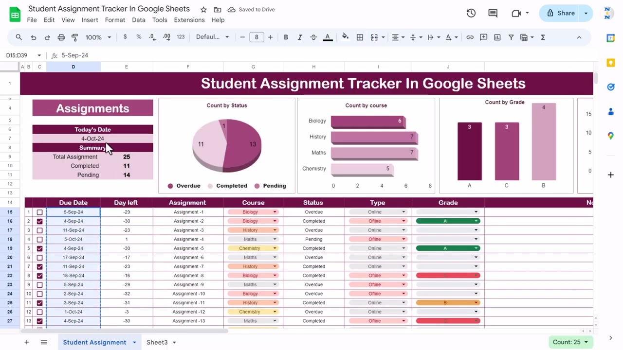 Student Assignment Tracker in Google Sheets | Step by Step tutorial