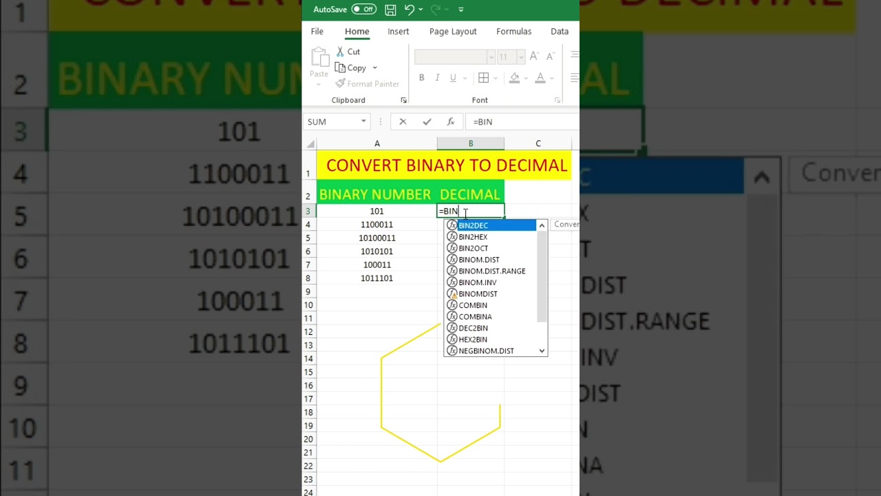 Tutorial of BIN2DEC Function in MS Excel | How to convert Binary to Decimal in Excel