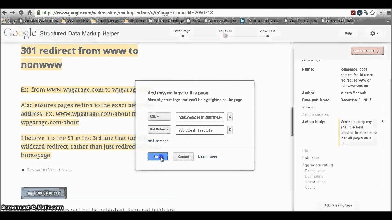 Adding semantic data with Google Structured Data Markup Helper