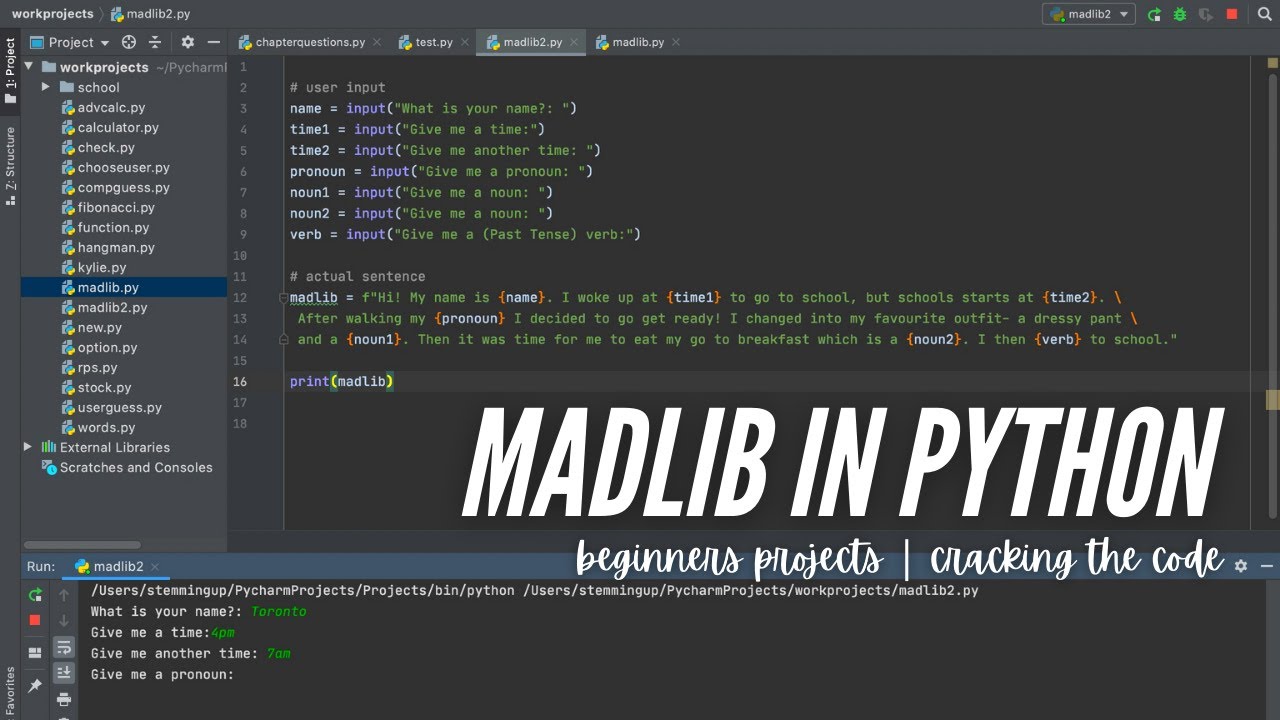 HOW TO MAKE A MADLIB IN PYTHON! beginner python project | Cracking the Code