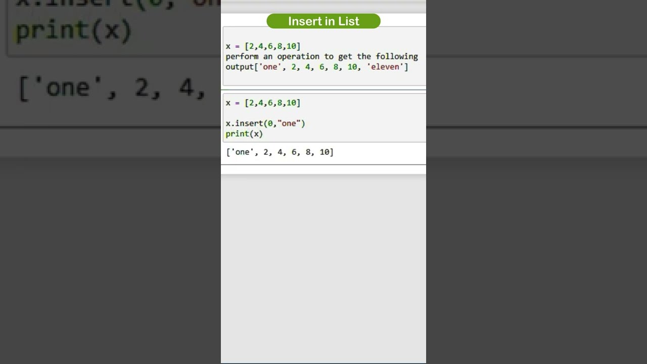 Insert element in List | PYTHON LIST | python programing | #shorts #tutorial   #python #ytshorts