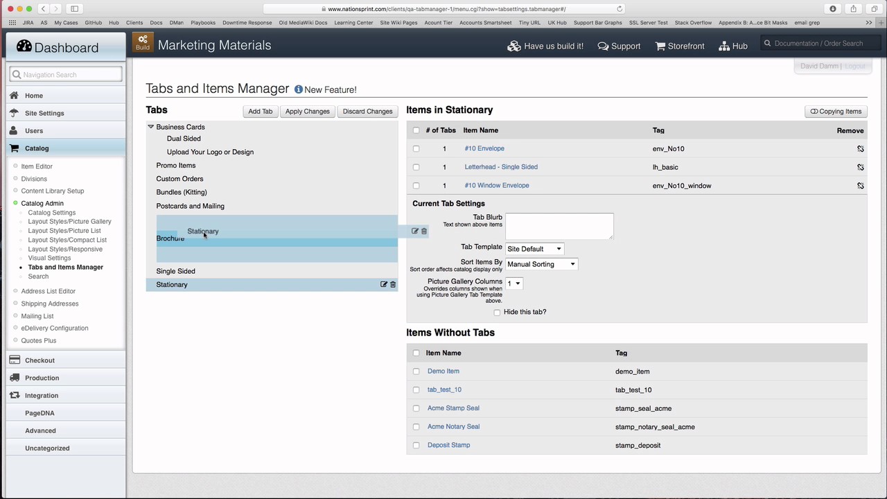 Manage Tabs using the Tabs and Items Manager