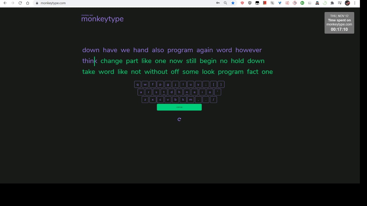 204 WPM on Colemak (Monkeytype 60s)
