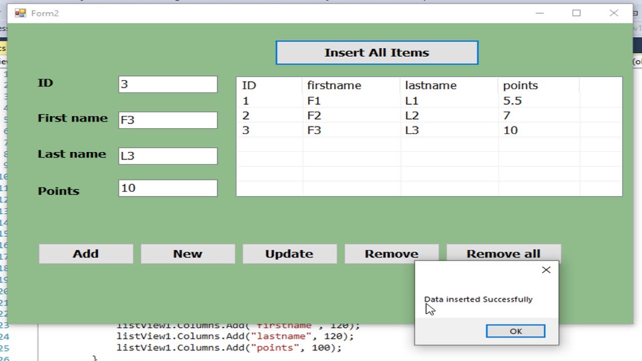 C# tutorial Insert all items in a listview to SQL server database at once