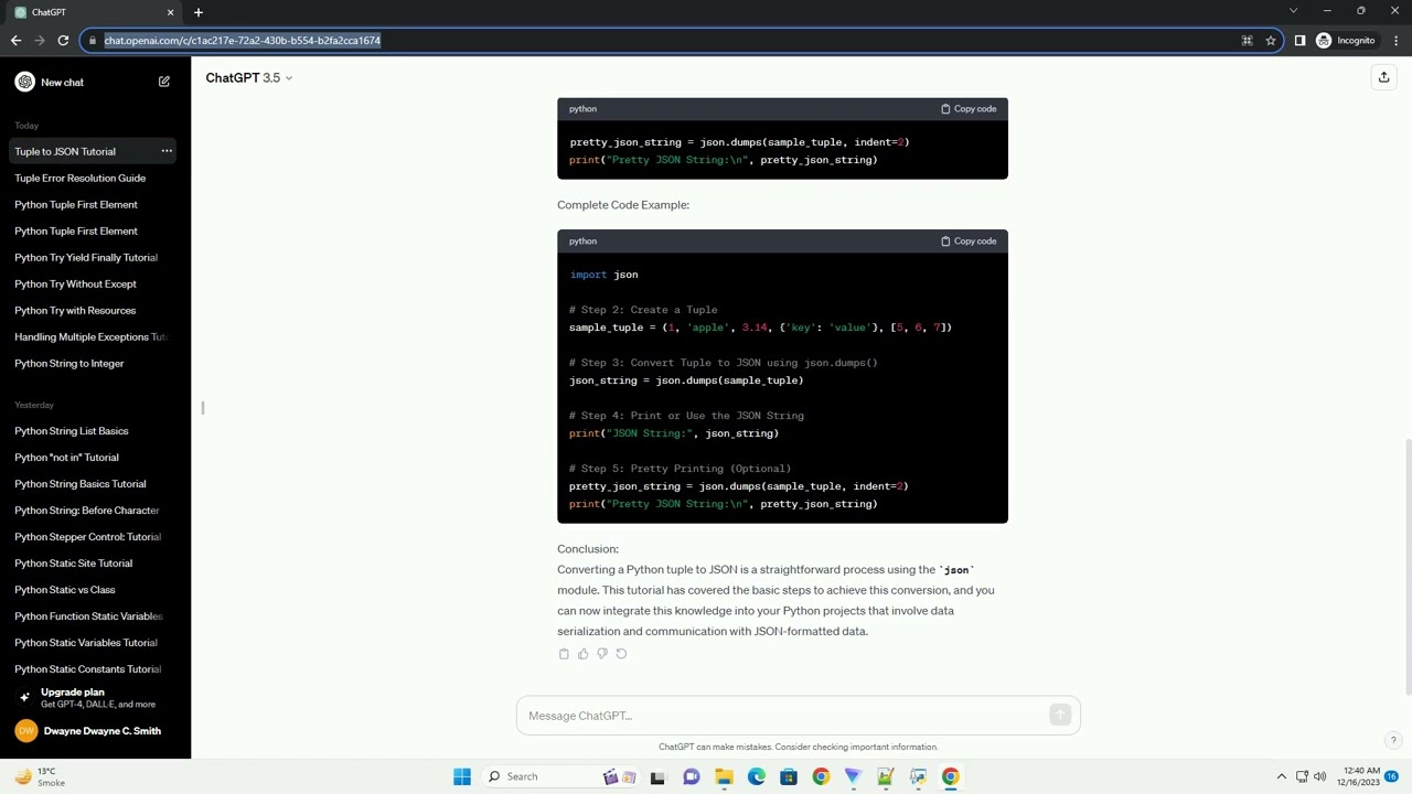 python tuple to json