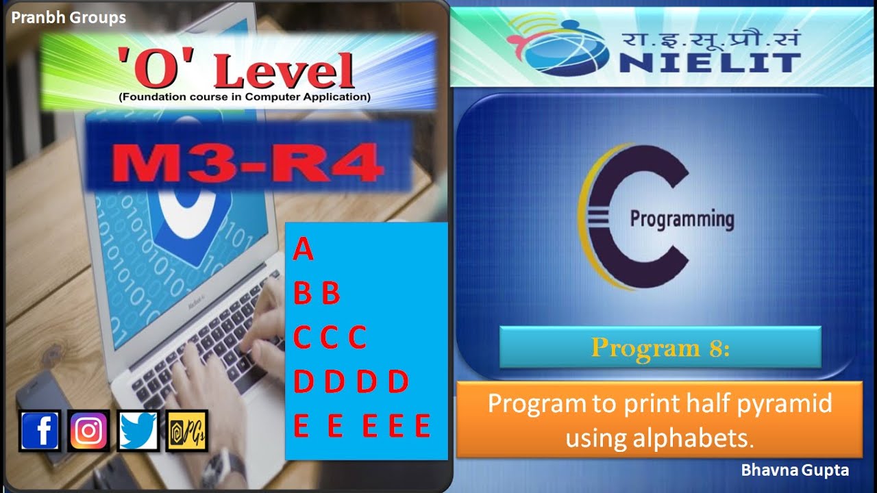 Alphabet Pattern Printing in C (HINDI) | Program to print half pyramid using alphabets | C Pattern