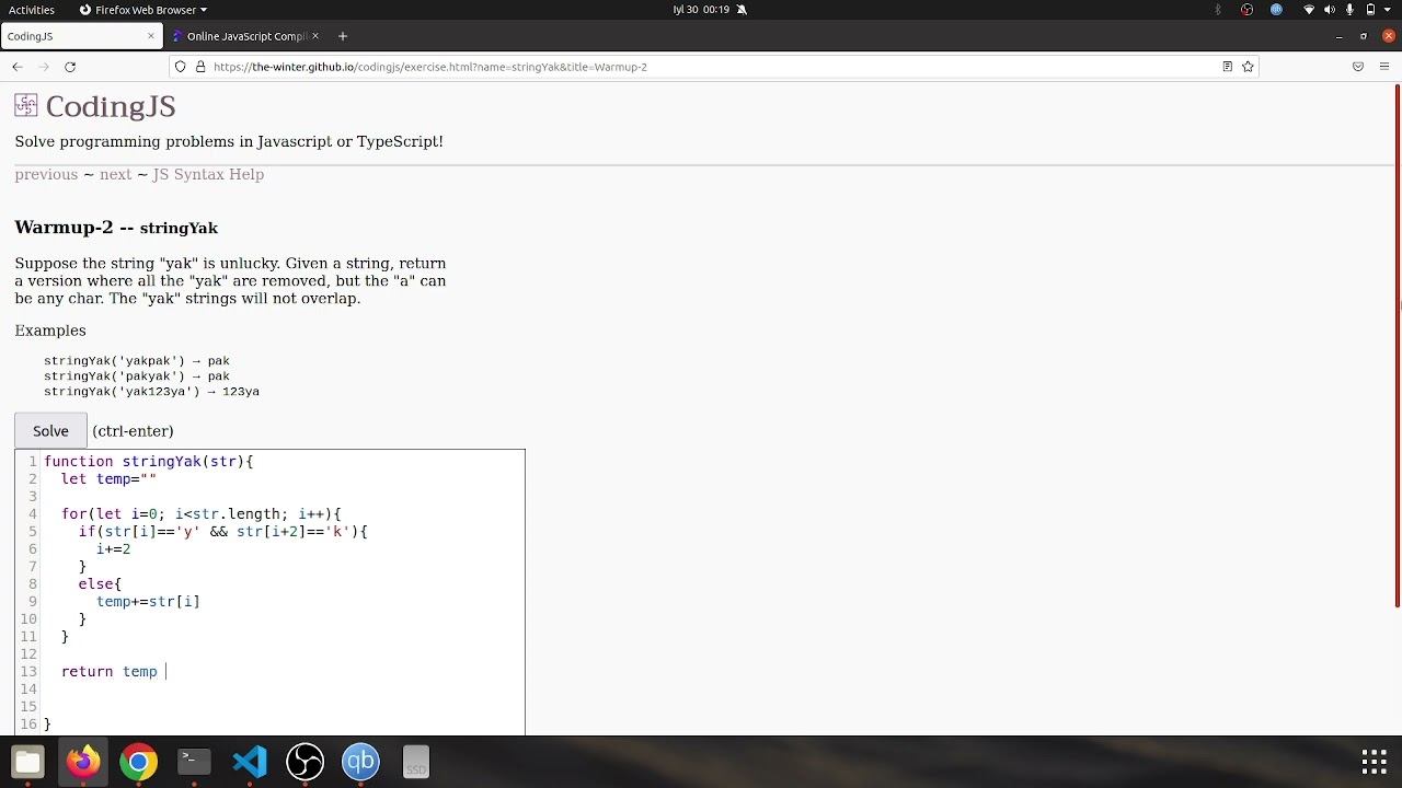 Warmup 2  stringYak Javascript solution