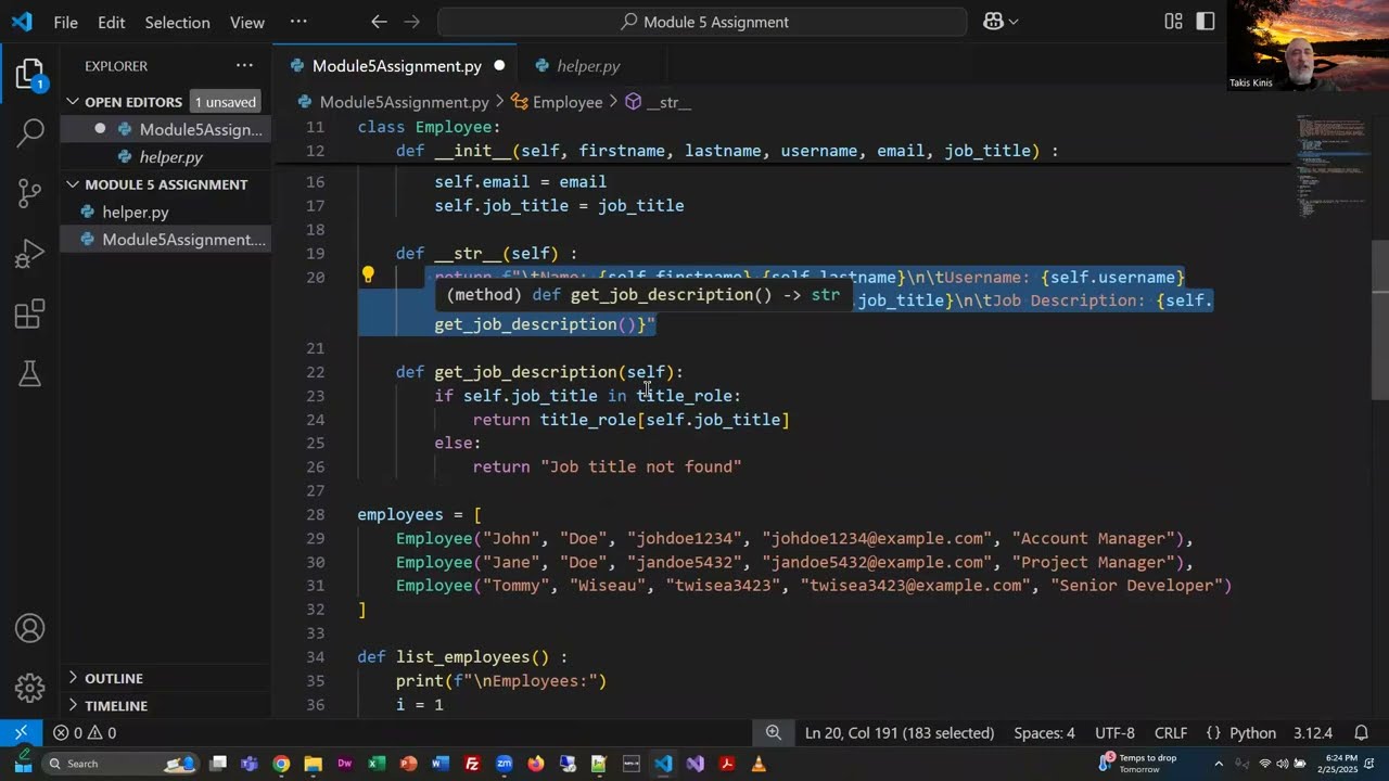 Python Programming - Module 5 Assignment - Coding a Agency Manager - Spring 2025