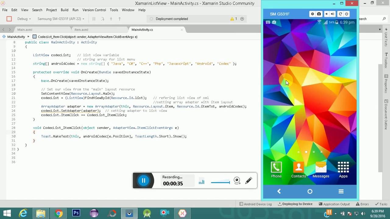 Xamarin Custom ListView Example Android