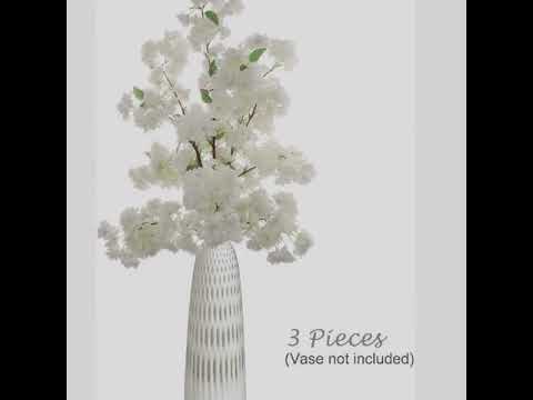 Silk Cherry Blossom Flowers, Three 30 Inch White Blossom Stems, Wedding, Party, Event Japan's Flower