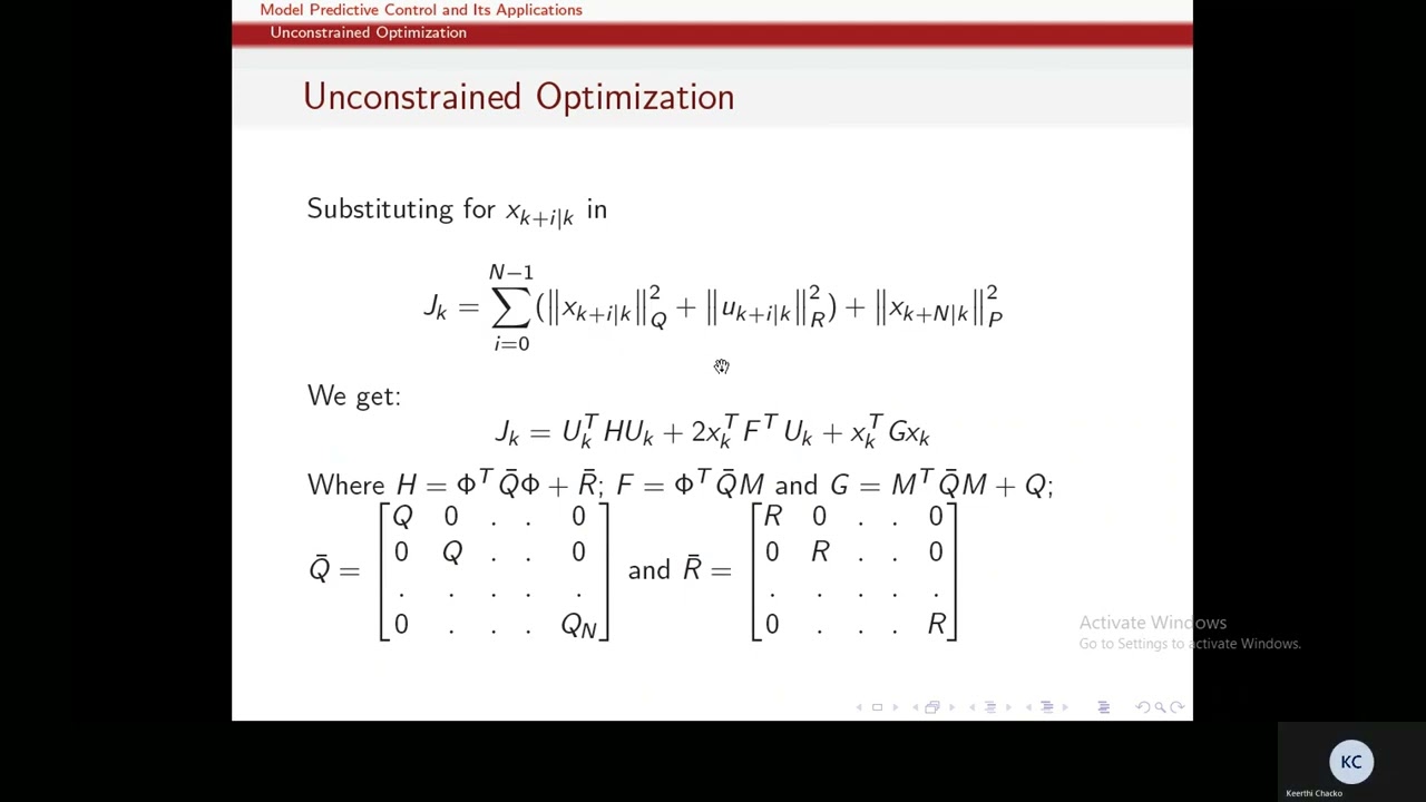 Model Predictive Control: Basic Terminologies & Unconstrained Optimization