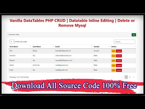 Vanilla DataTables PHP CRUD | Datatable Inline Editing | Delete or Remove Mysql | Code Hunter