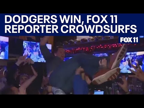 Dodgers World Series watch party gets FOX 11's Matthew Seedorff to crowd surf