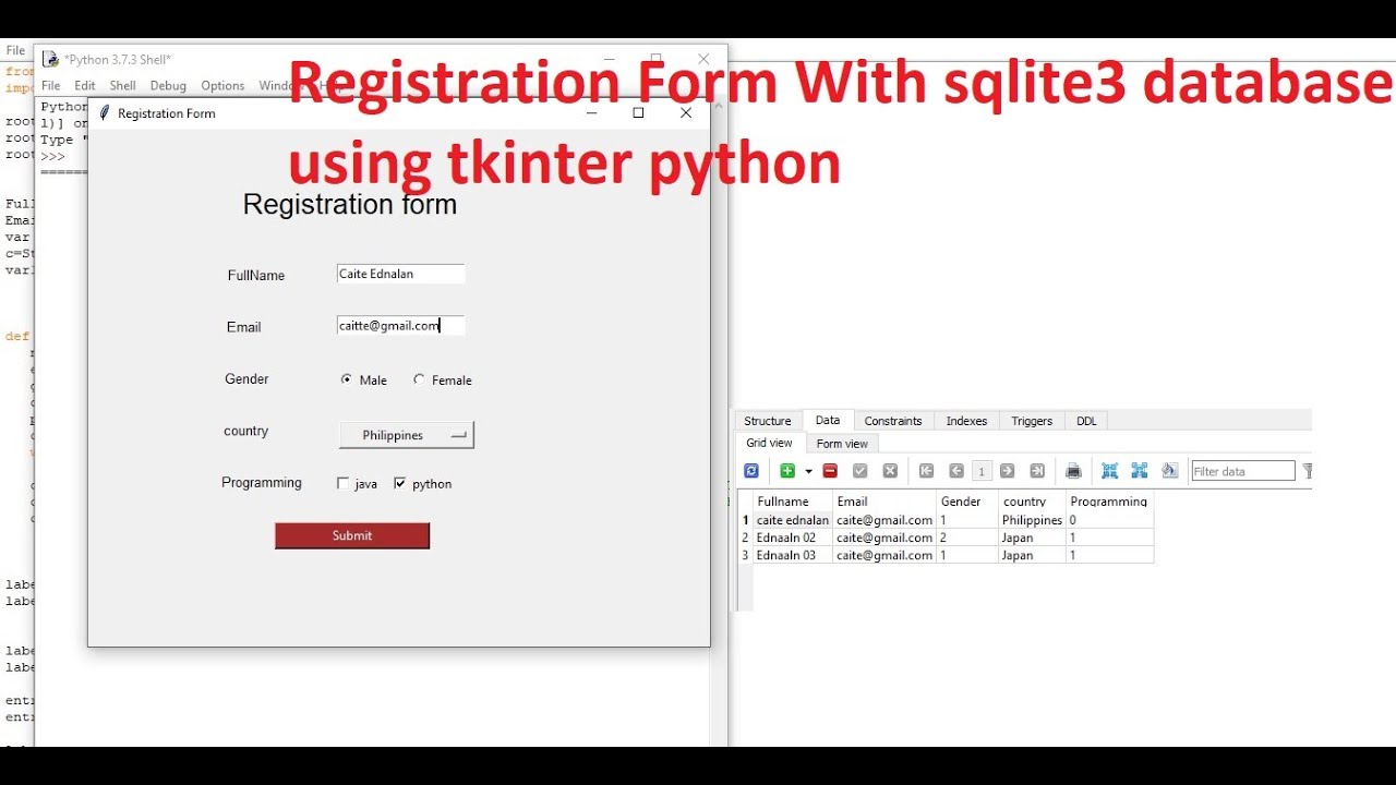Registration Form With sqlite3 database using tkinter python