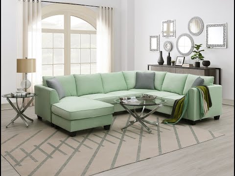 [Install Video]L Shape 7 Seats Modular Sectional Sofa with Ottoman