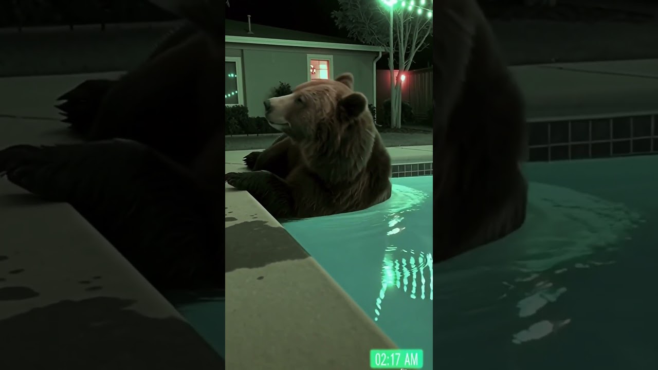 🐻 Bear in a Swimming Pool #animalbehavior #cctvcamera