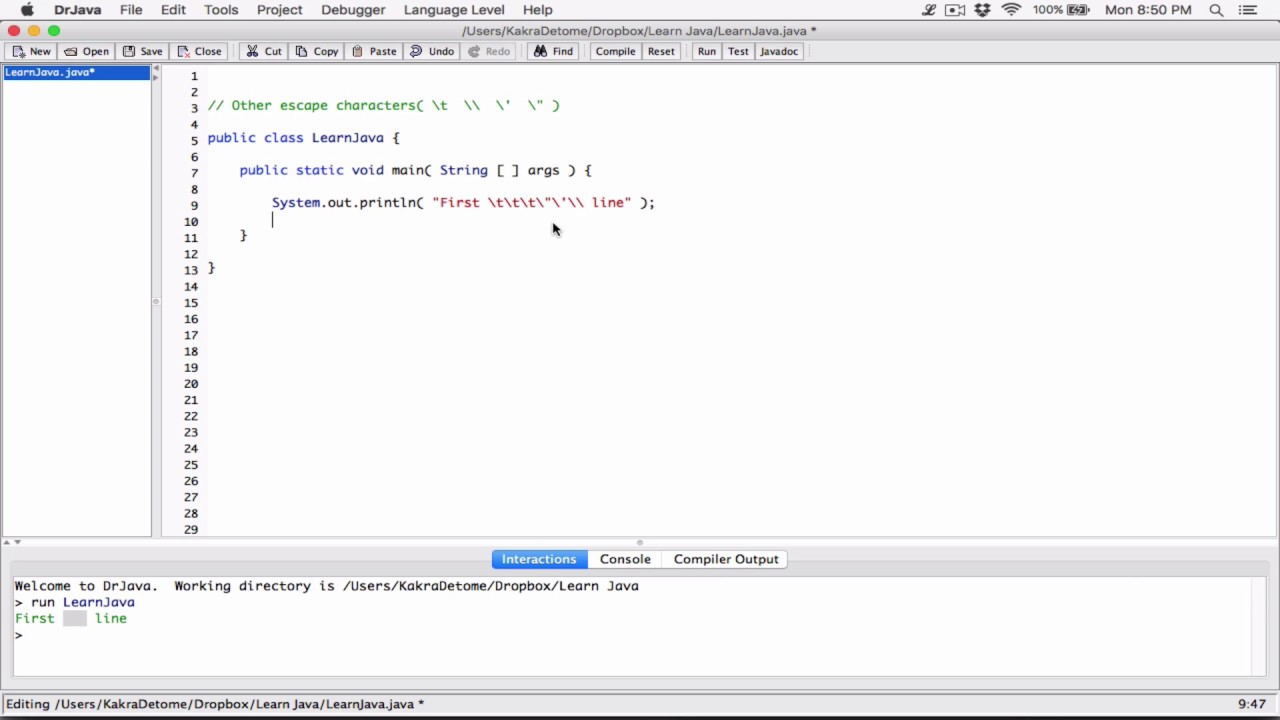 8. Other escape characters/sequences - Learn Java