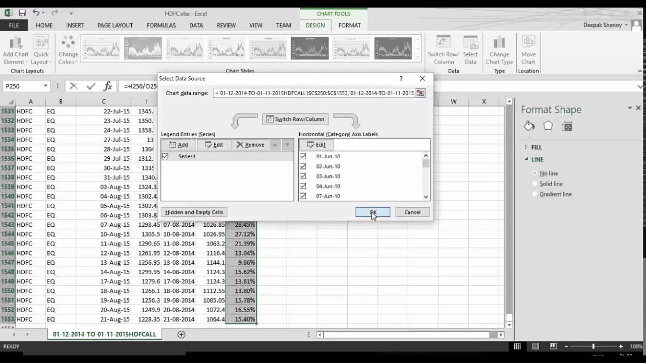 Calculating Rolling Returns with Excel