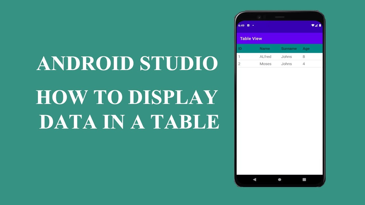 How to display data in a table in android studio