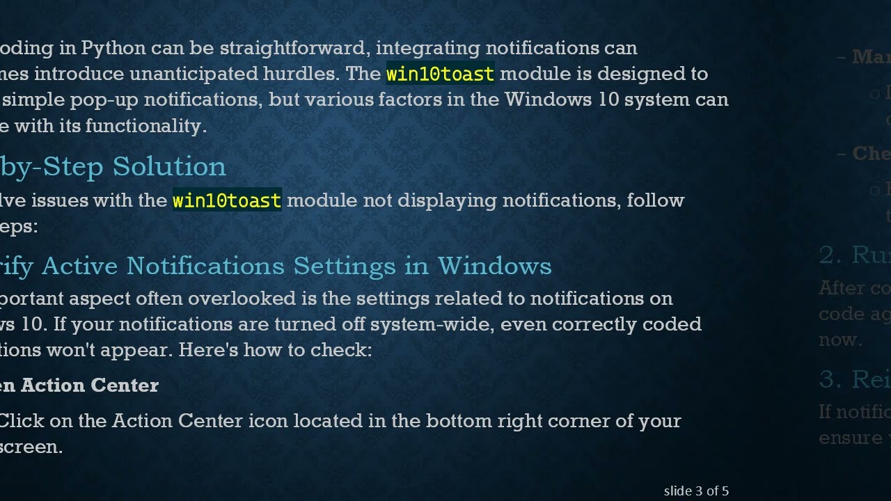 Resolving Issues with the win10toast Module in Python for Desktop Notifications
