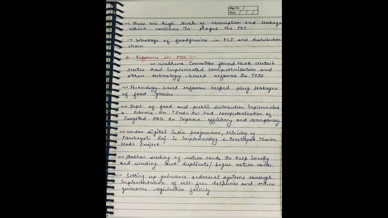 Public Distribution System (PDS) Handwritten Notes By ECoNotes 🥰