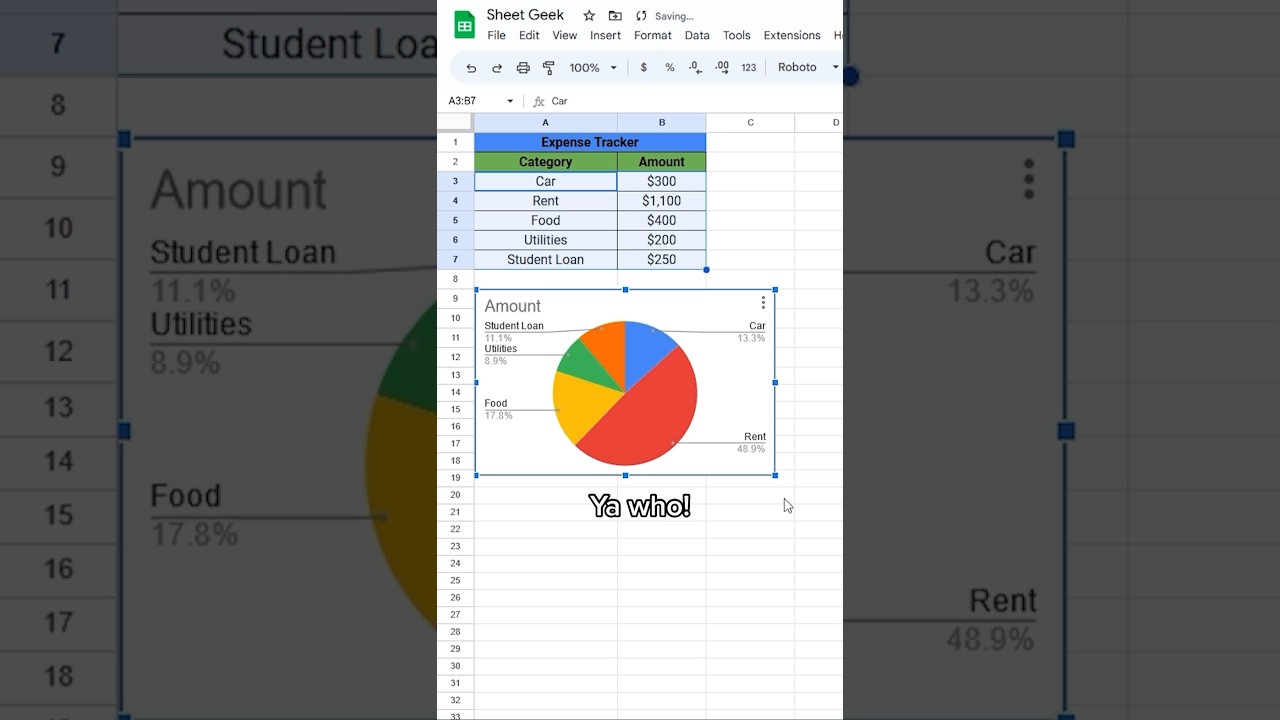 How to make a pie chart in Google Sheets! 🥧 #googlesheets #spreadsheet #excel #exceltips