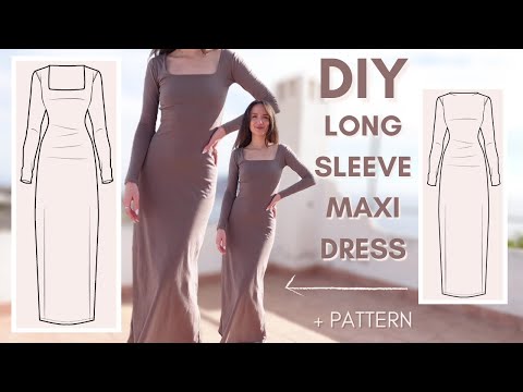 DIY long sleeve maxi dress - step by step sewing tutorial with pattern