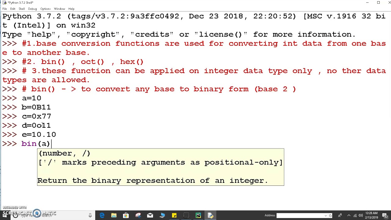 Chapter 02 : 6- Base Conversion Functions in Python | bin() , oct() , hex() functions in Python