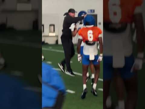 Coach Spencer Danielson brings the energy to blocking drills #boisestate #football