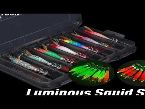 LEYDUN Luminous eye Horizontal Squid Jig Wood Shrimp Squid BKK Hook 14pcs/Set Lures Octopus Cuttlefi
