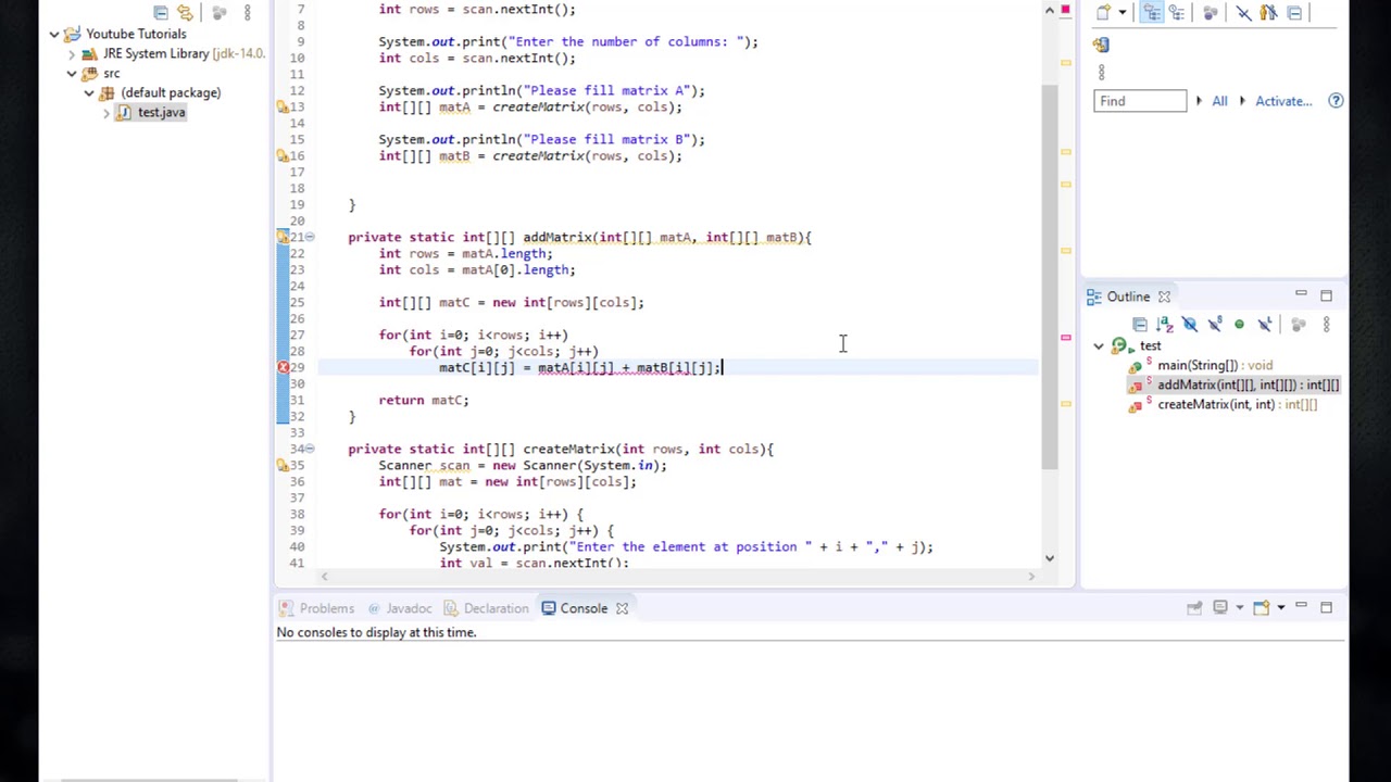 Java Tutorials - Part 17 - Application 2 - Matrix Addition