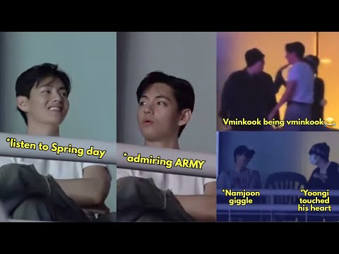 Taehyung's reaction during Spring Day๐ฅน Namjoon & Yoongi singing "bogoshipda" to each other!!