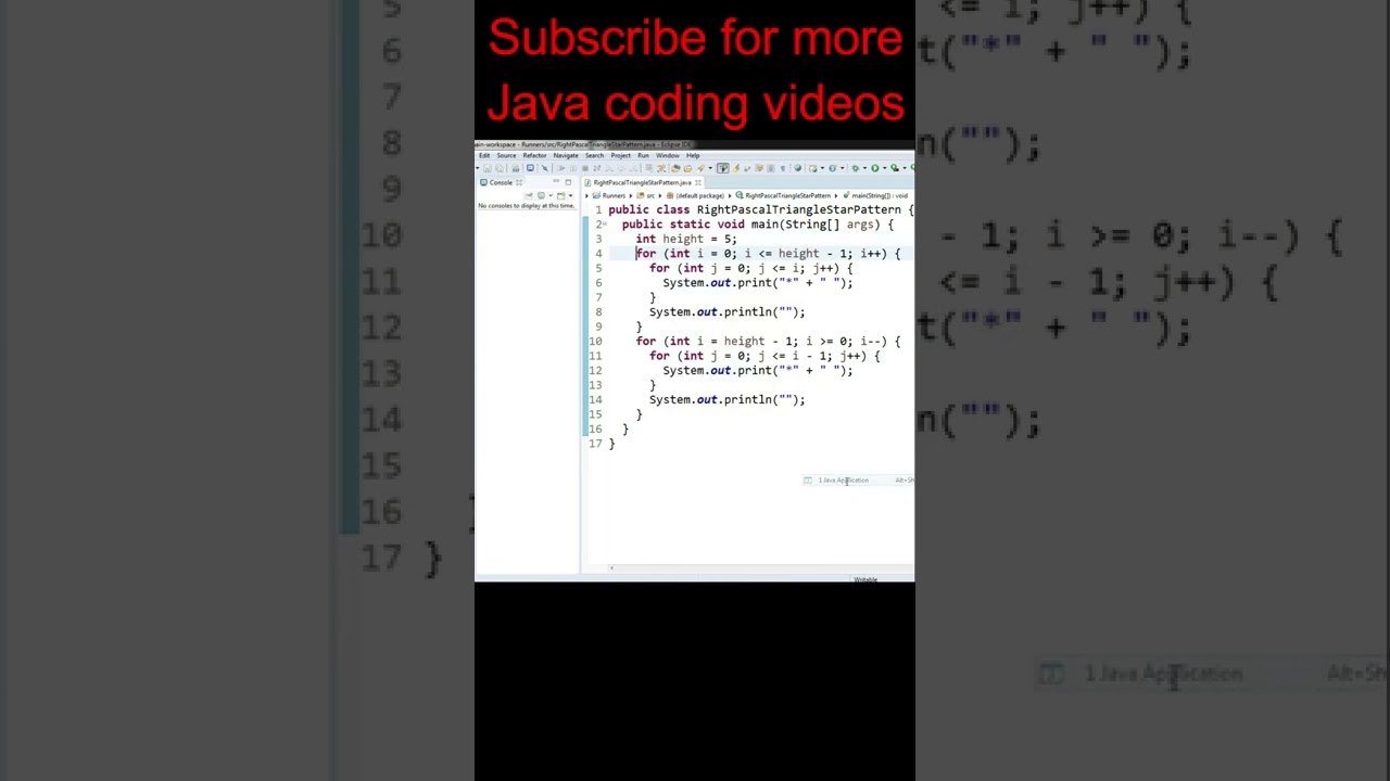 Java Right Pascal Triangle Star Pattern Program #shorts