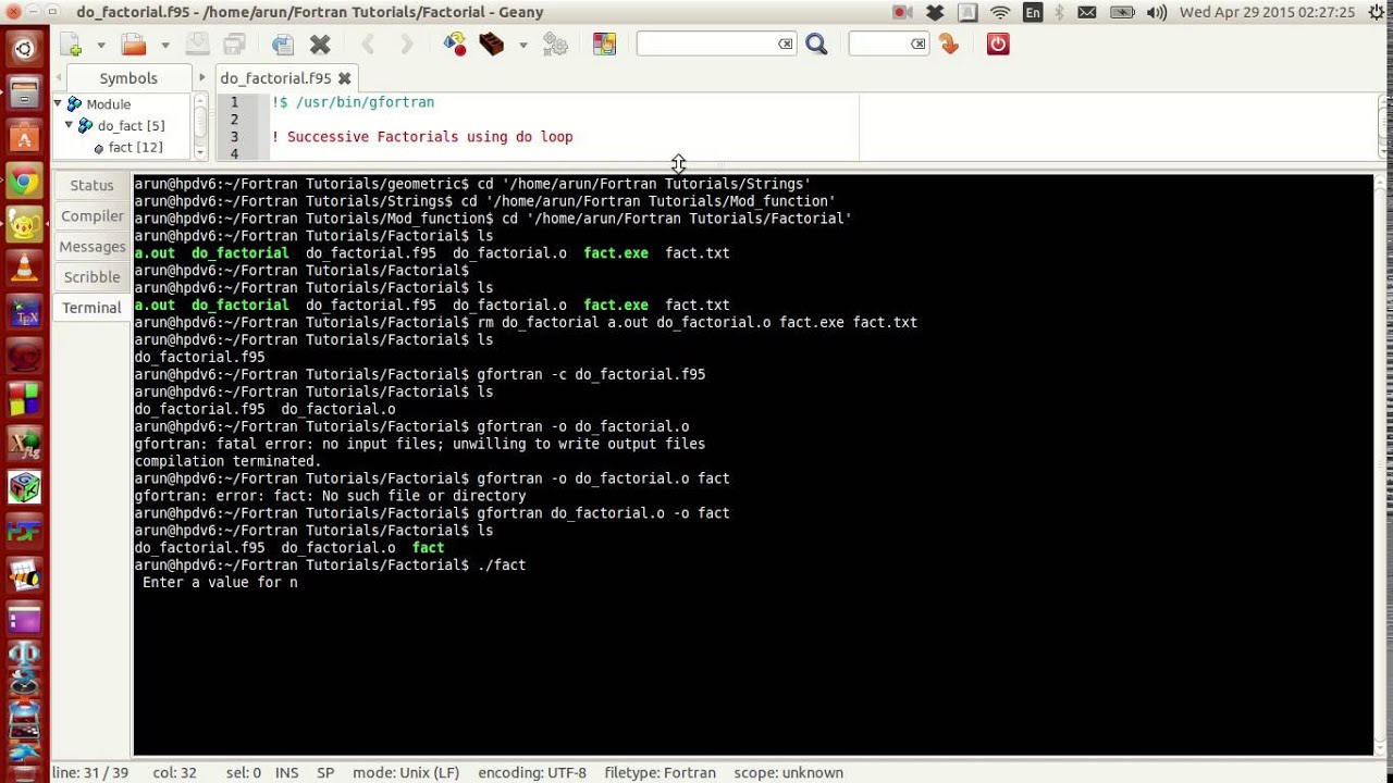 Fortran Programming Tutorials (Revised) : 021 : Executing from terminal and link for programs