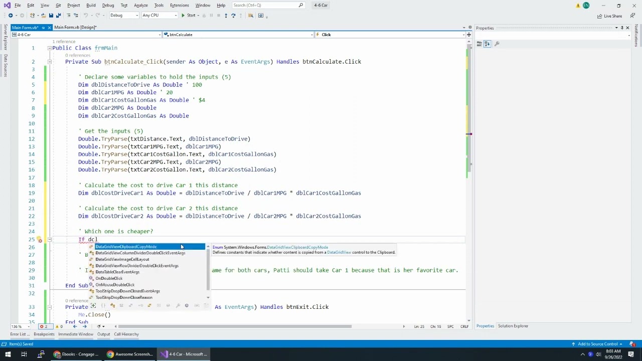 Car Project Exercise 4-6 Zak's Programming with Microsoft Visual Basic 2019/2022