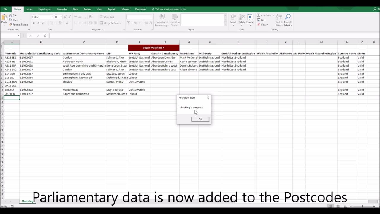 How to match Parliamentary Constituency Information to a list of Postcodes