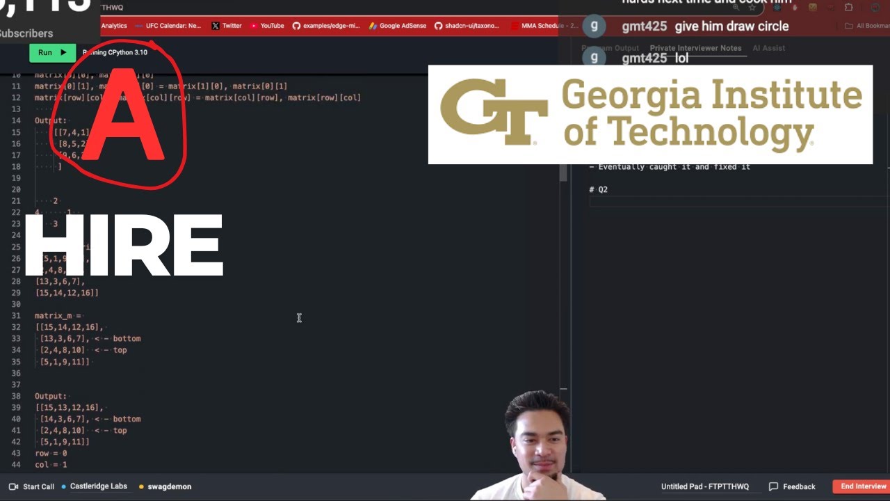 Georgia Tech Masters Student ACES Coding Interview! (HIRE)