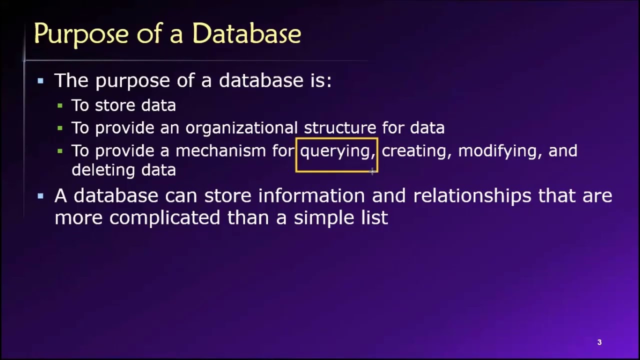 Topic 01, Part 01 - The Purpose of a Database